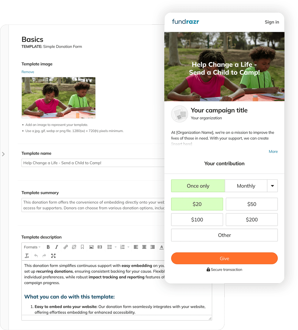 Simply Powerful Donation Form For Nonprofit | FundRazr